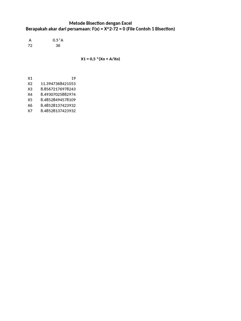 Metode Bisection Dengan Excel | PDF