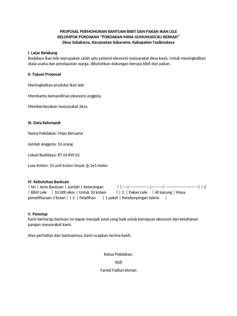 Proposal Permohonan Bantuan Bibit Dan Pakan Ikan | PDF