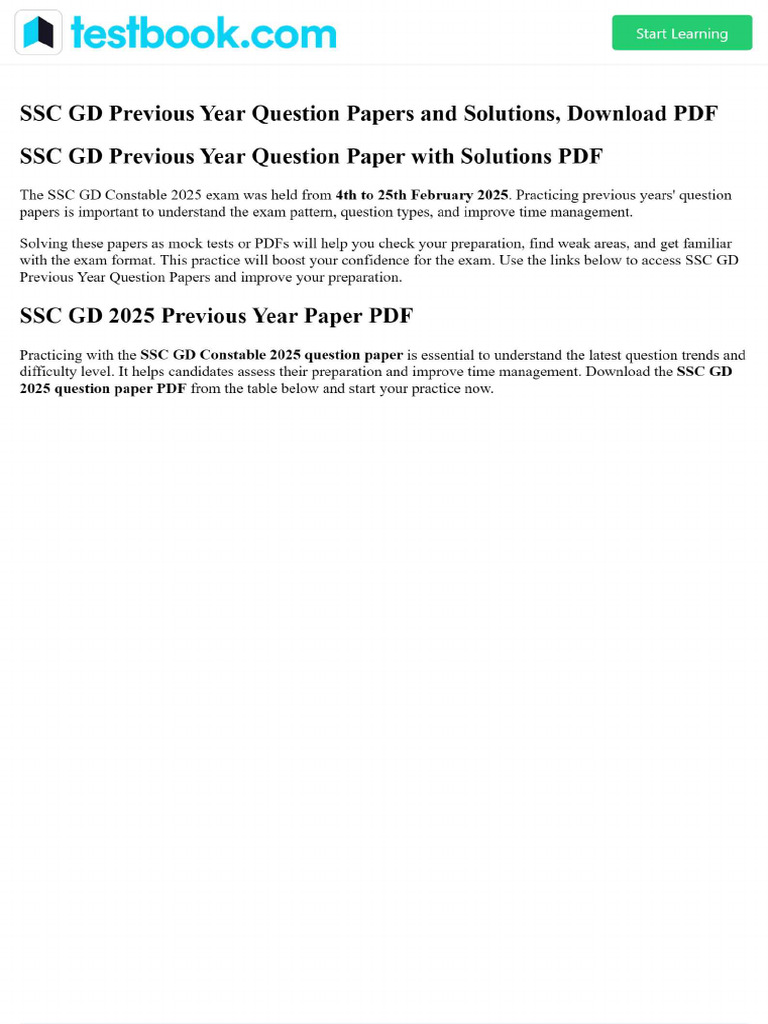 SSC GD Previous Year Question Papers and Solutions, Download PDF | PDF