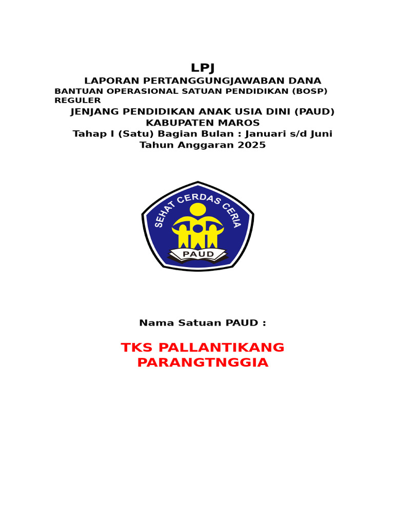Cover Dan Surat LPJ Bosp Paud THP I 2024 | PDF