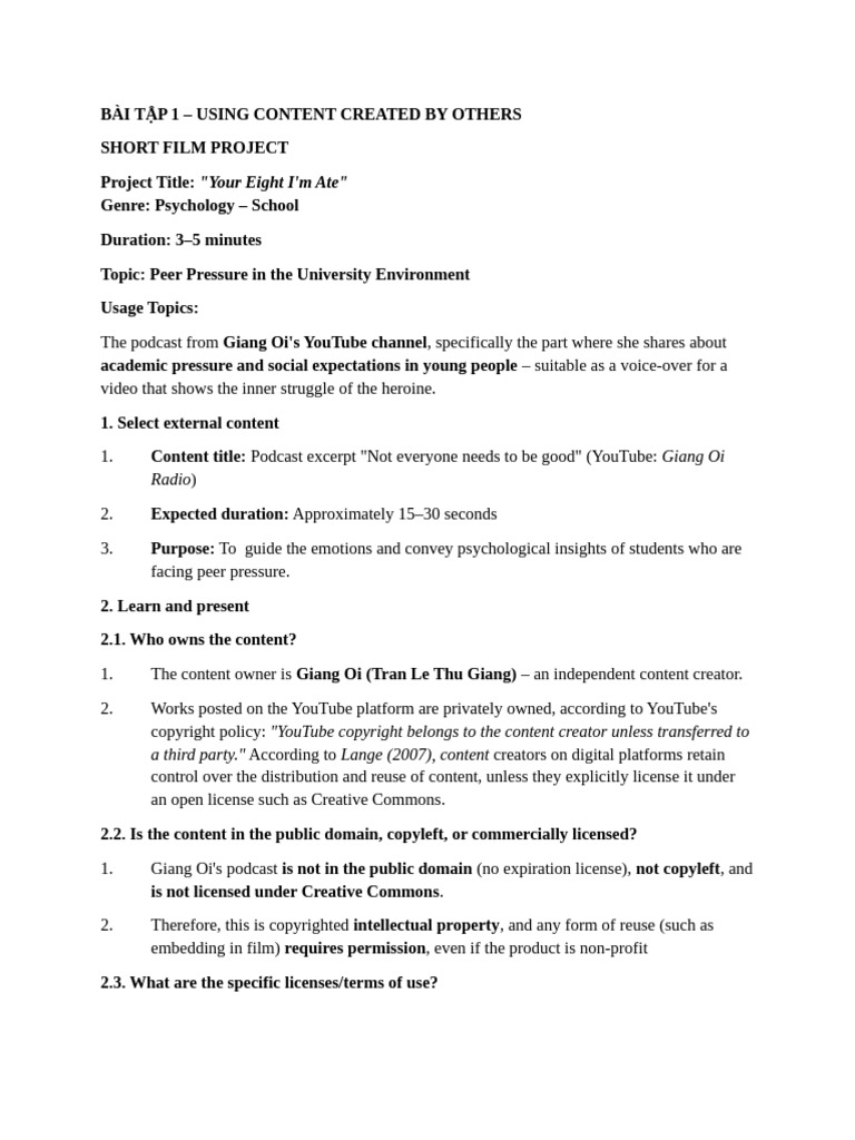 LyTriNhan CS181911 MC1801 Baitap1 | PDF | Creative Commons | You Tube