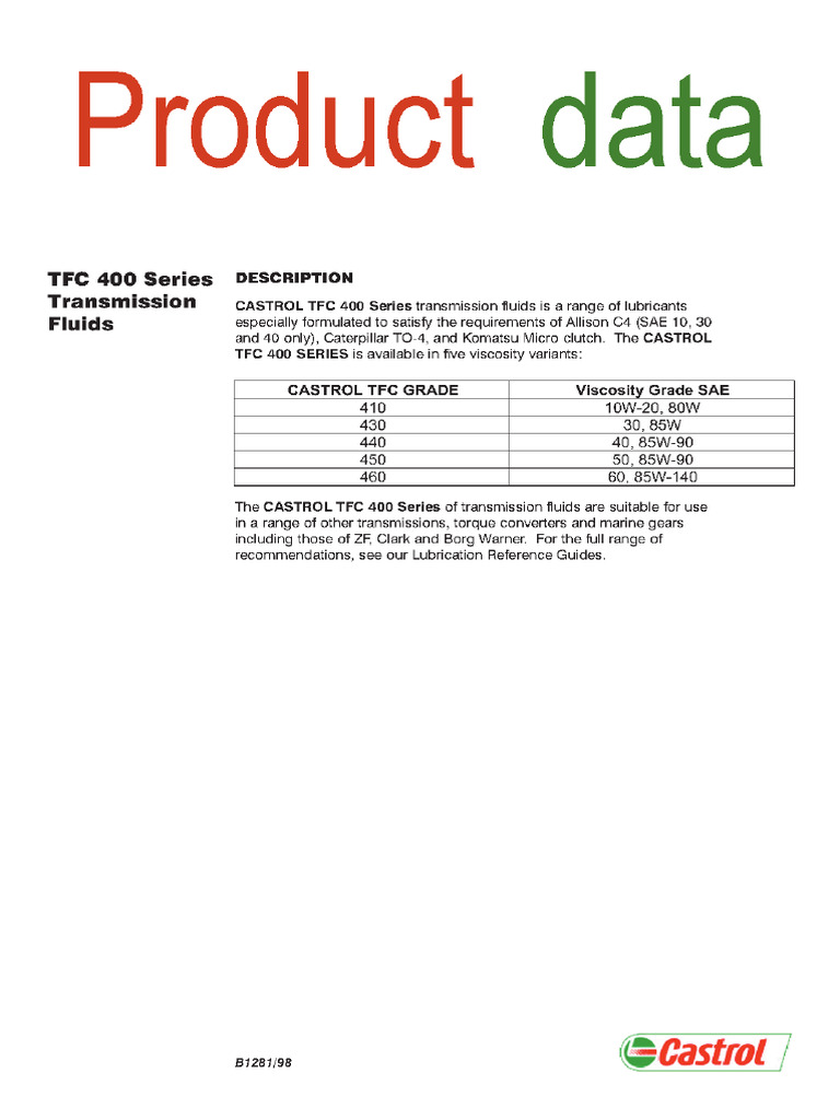 Castrol TFC 400 Series | PDF