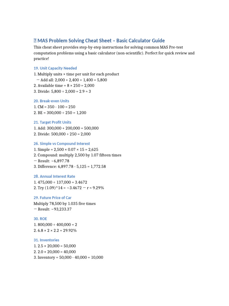 MAS_Calculator_Cheat_Sheet | PDF