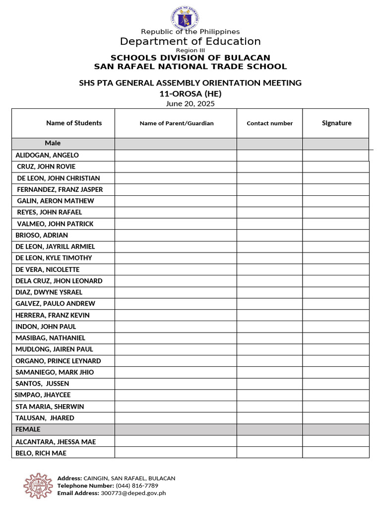 San Rafael Trade School PTA Meeting | PDF
