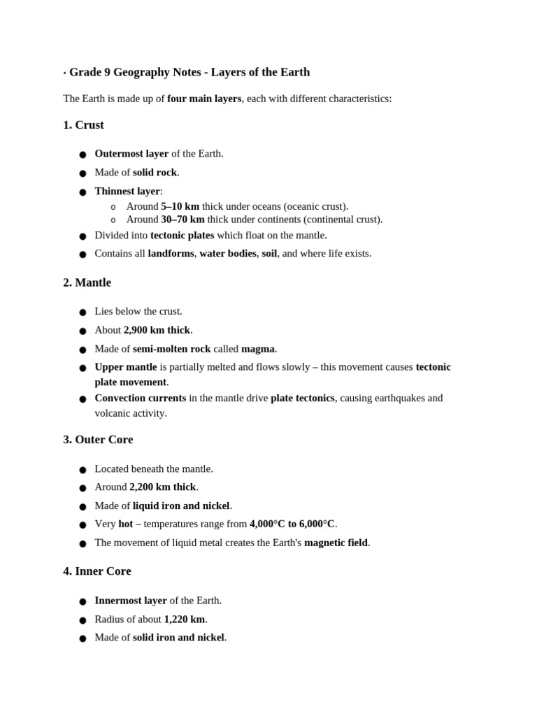? Grade 9 Geography Notes - Layers of The Earth | PDF | Plate Tectonics ...