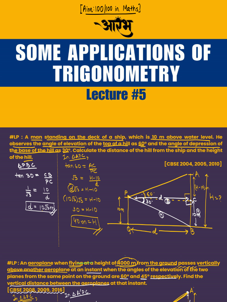 Important Applications of Trigonometry Notes | PDF