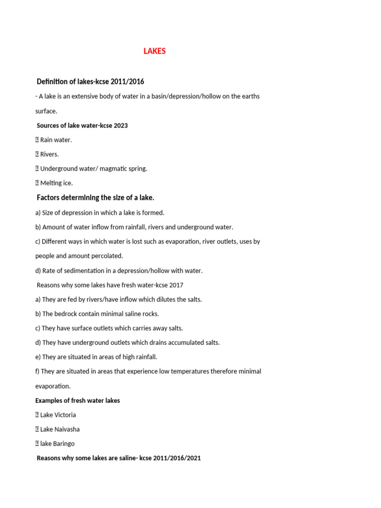 Mfa f3 Geo Assignment-Lakes | PDF | Lake | Glacier