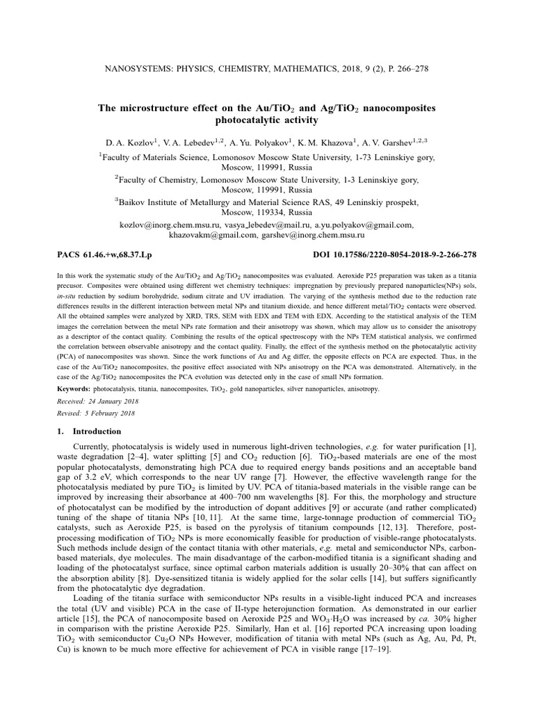 The Microstructure Effect On The Au Tio2 and Ag Tio2 Nanocomposites ...