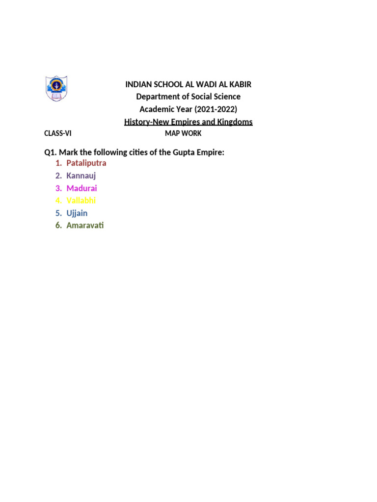 Class-VI-Map Work - New Empires and Kingdoms | PDF