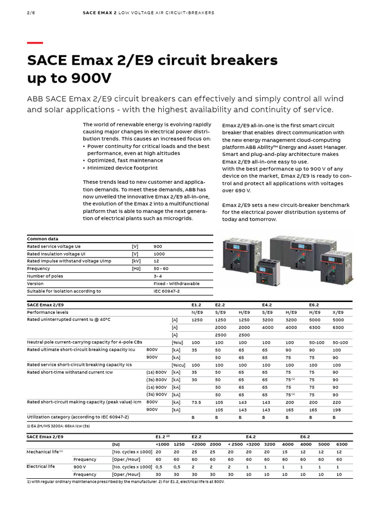 Emax 2/E9 Circuit Breaker Overview | PDF | Electricity | Power (Physics)
