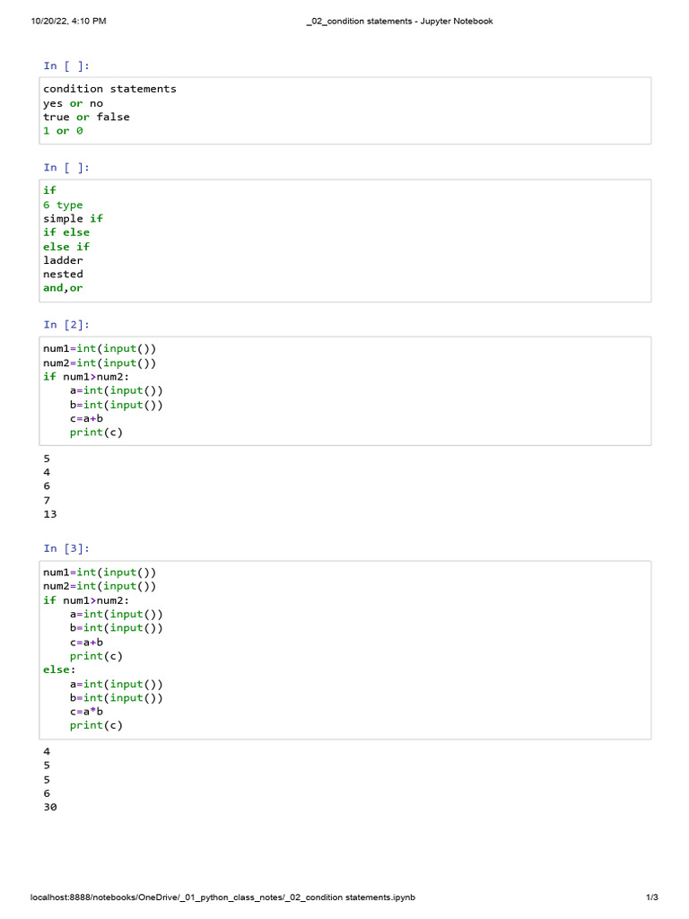 02 - Condition Statements - Jupyter Notebook | PDF