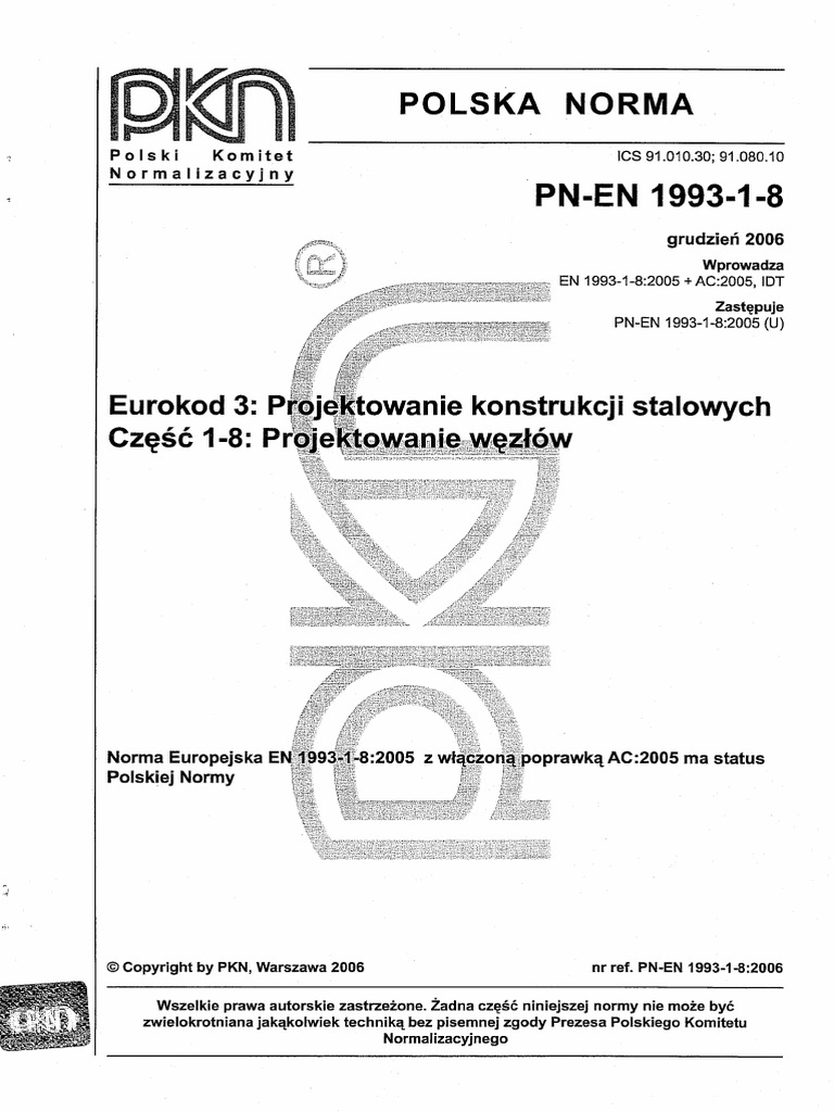 Eurokod 3 - Czesc 1-8 Kon. Stalowe - Polaczenia Stalowe | PDF