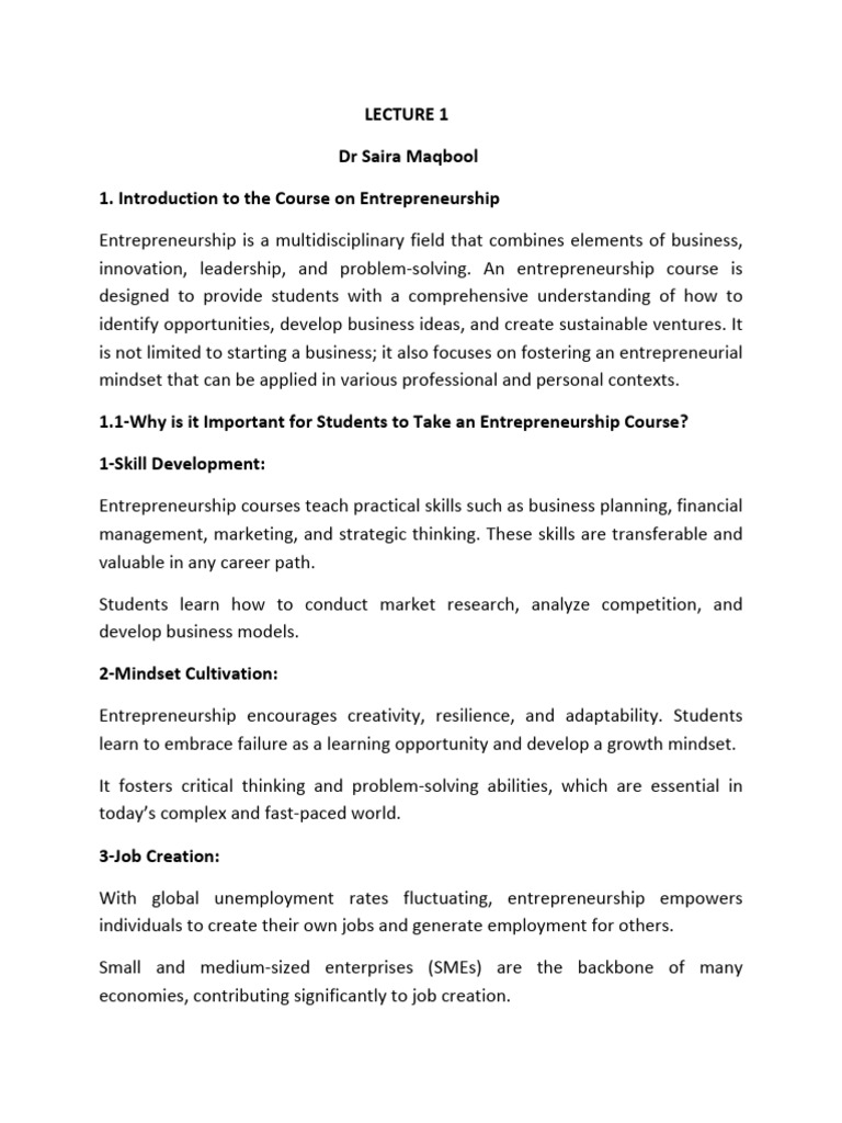 Introduction to Entrepreneurship Course | PDF | Entrepreneurship | Business