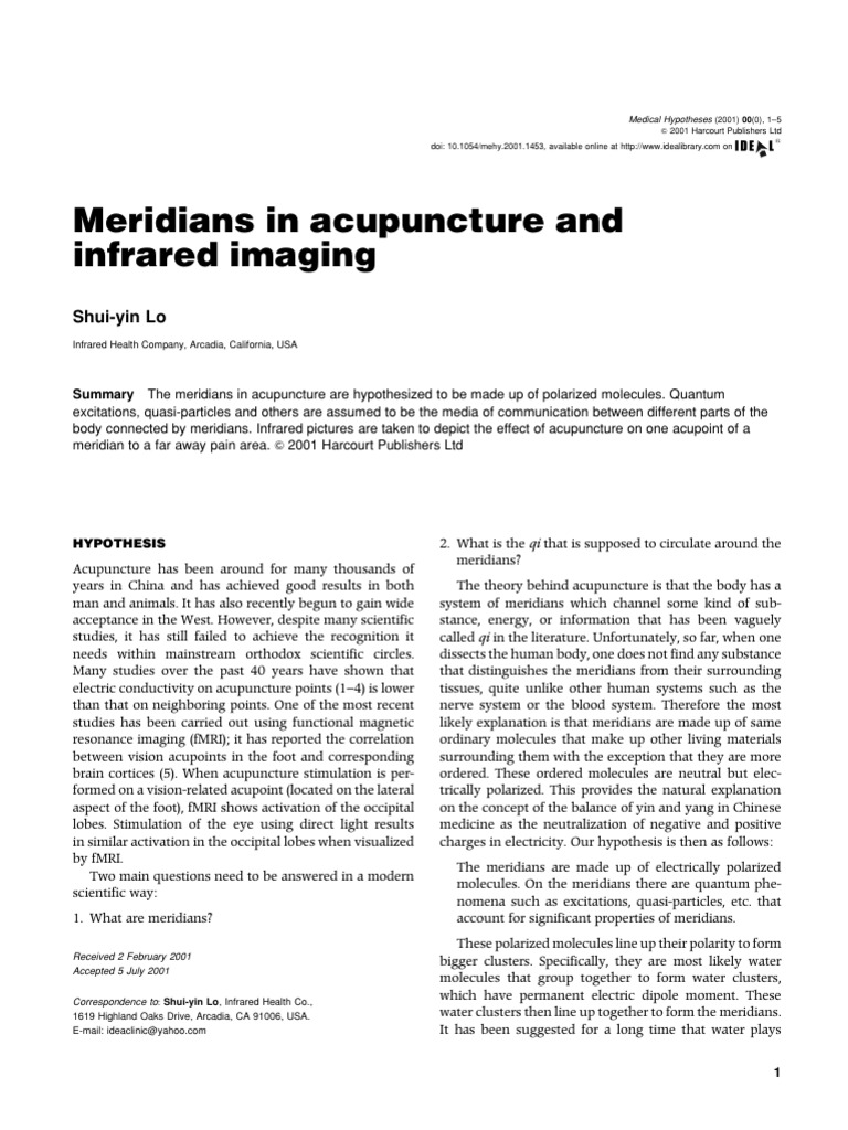 Meridians in Acupuncture and IR Imaging | PDF | Acupuncture ...