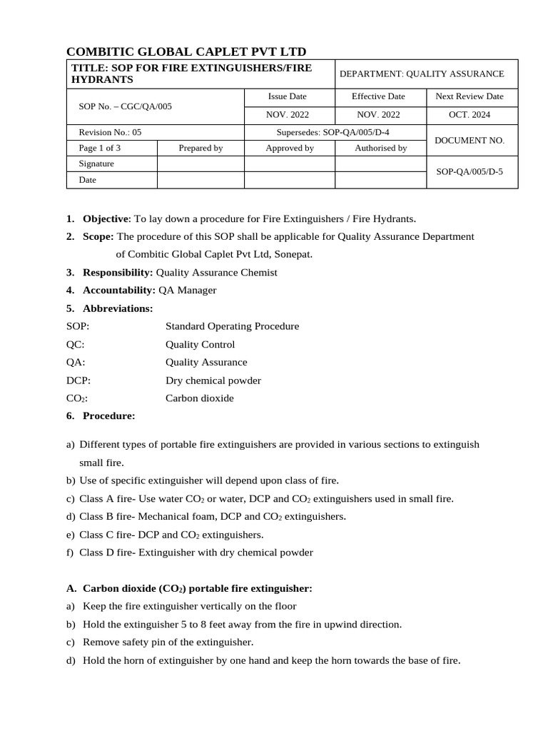 Fire Extinguisher SOP Guidelines | PDF | Equipment