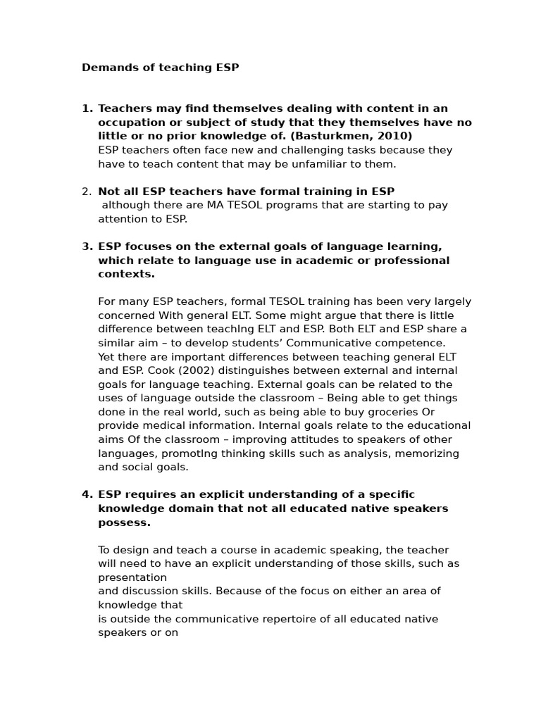 Demands of Teaching ESP | PDF | English As A Second Or Foreign Language ...