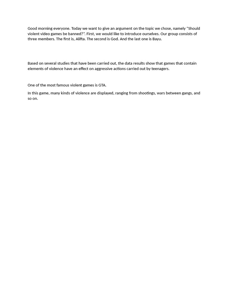 Debate on Banning Violent Video Games | PDF