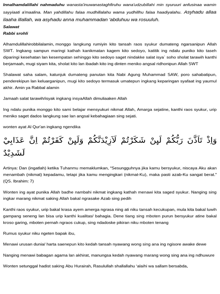 Kultum Tentang Mensyukuri Nikmat Allah | PDF