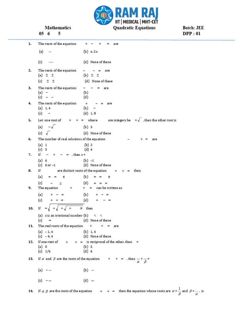 11J Quadratic Eqn DPP 0506025 | PDF | Equations | Elementary Mathematics