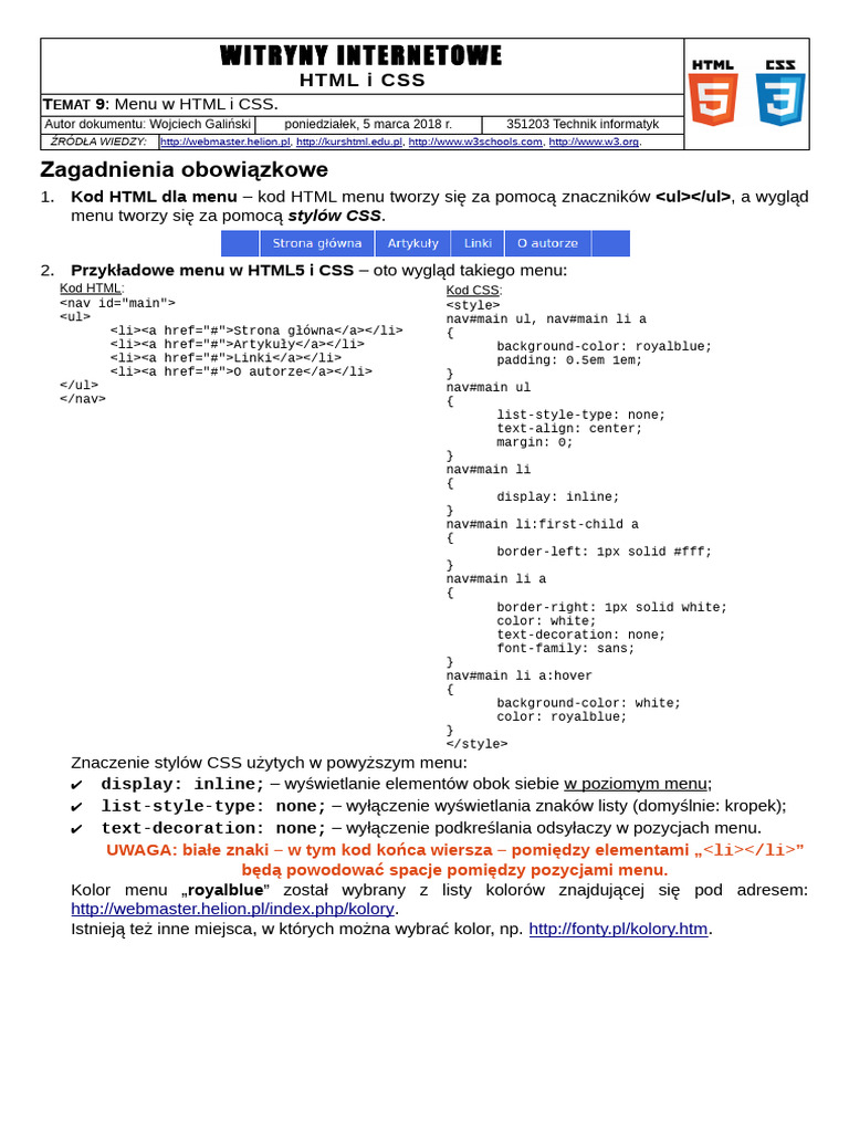 HTML, Css - (09) Menu W HTML I Css | PDF
