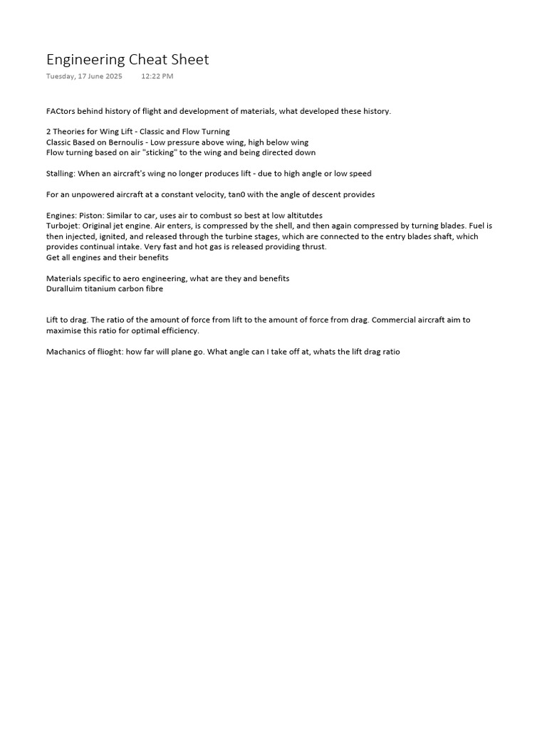 Engineering Cheat Sheet | PDF