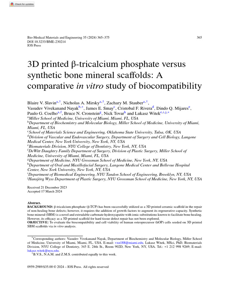 Slavin Et Al 2024 3d Printed B Tricalcium Phosphate Versus Synthetic Bone Mineral Scaffolds A ...