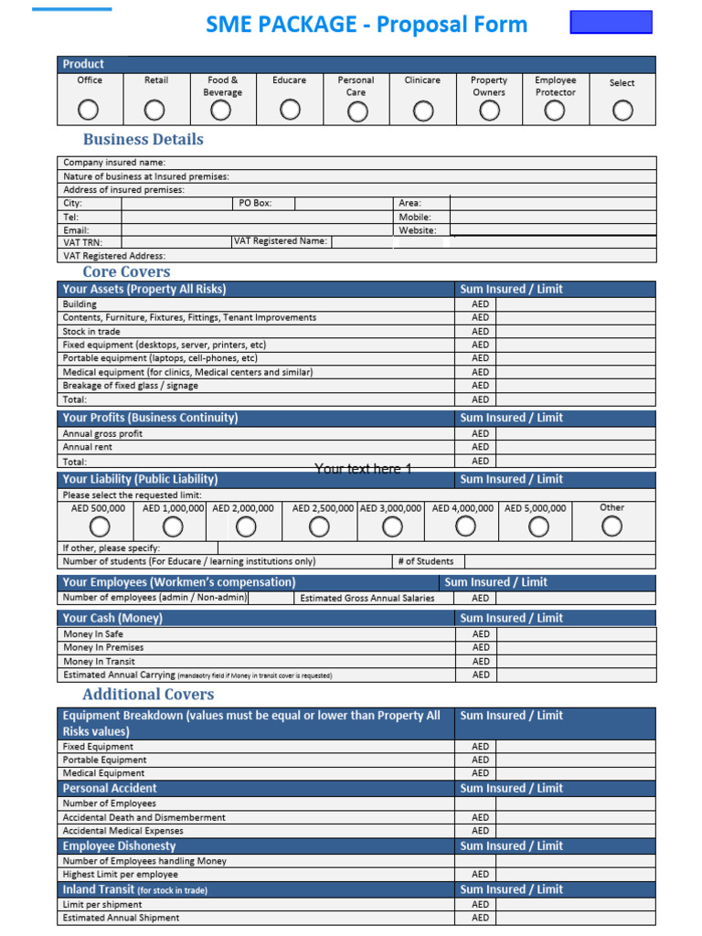 AIG SME Insurance Proposal Form | PDF | Insurance | Concrete