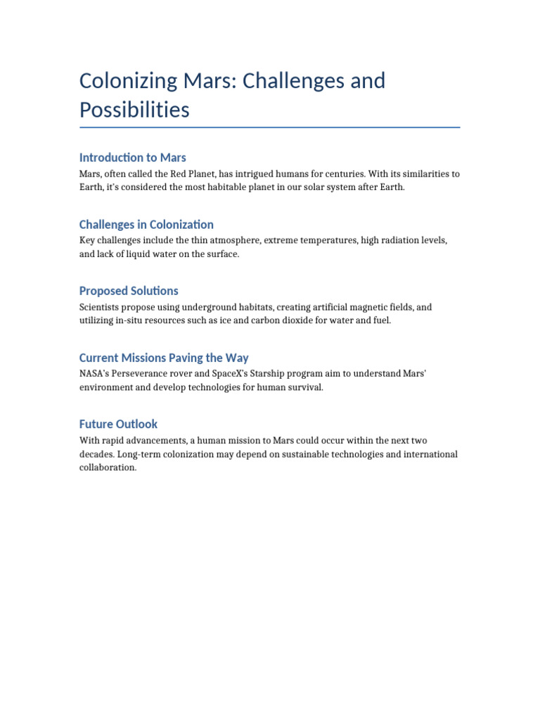 Colonizing Mars | PDF