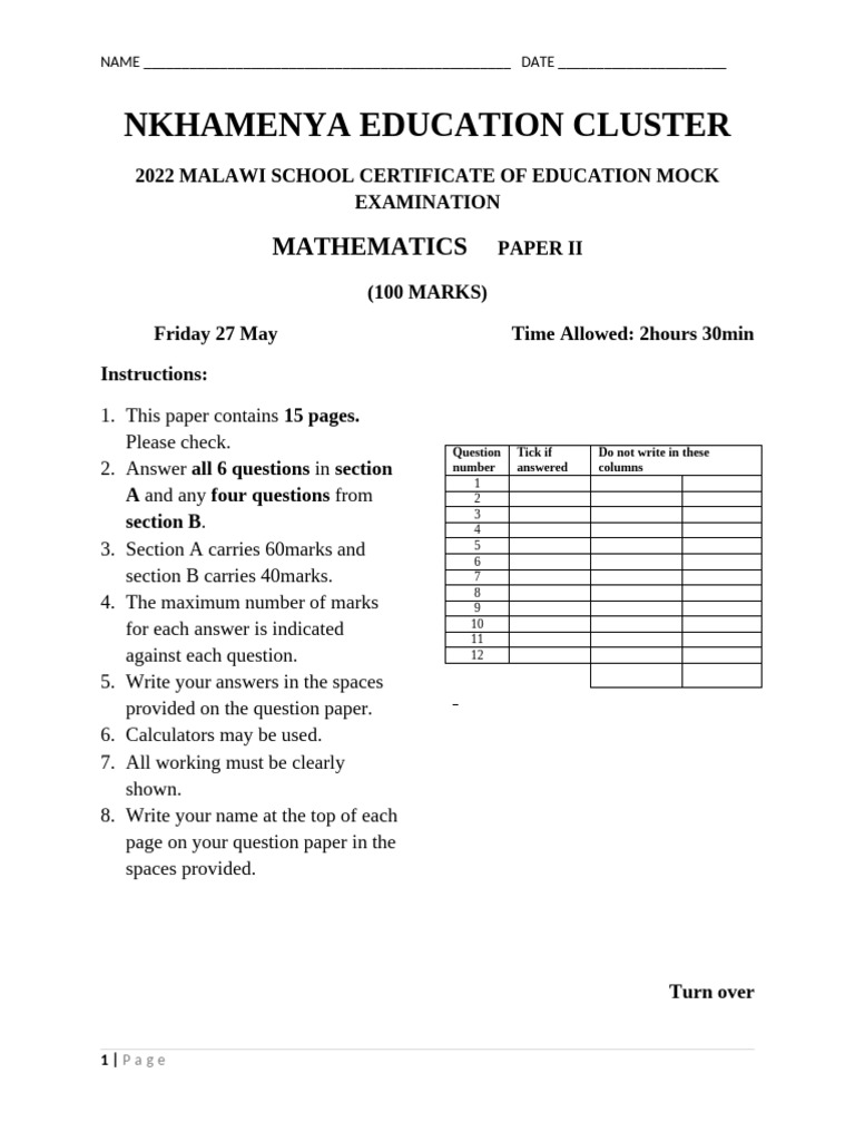 Msce 2022 Mathematics Paper II | PDF | Angle | Elementary Geometry