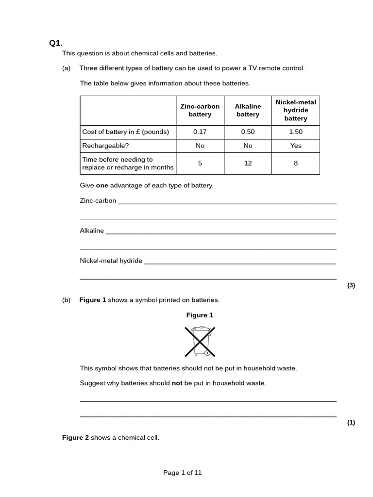 Batteries Lesson MS For Exam Quesitons | PDF | Electrode | Rechargeable ...