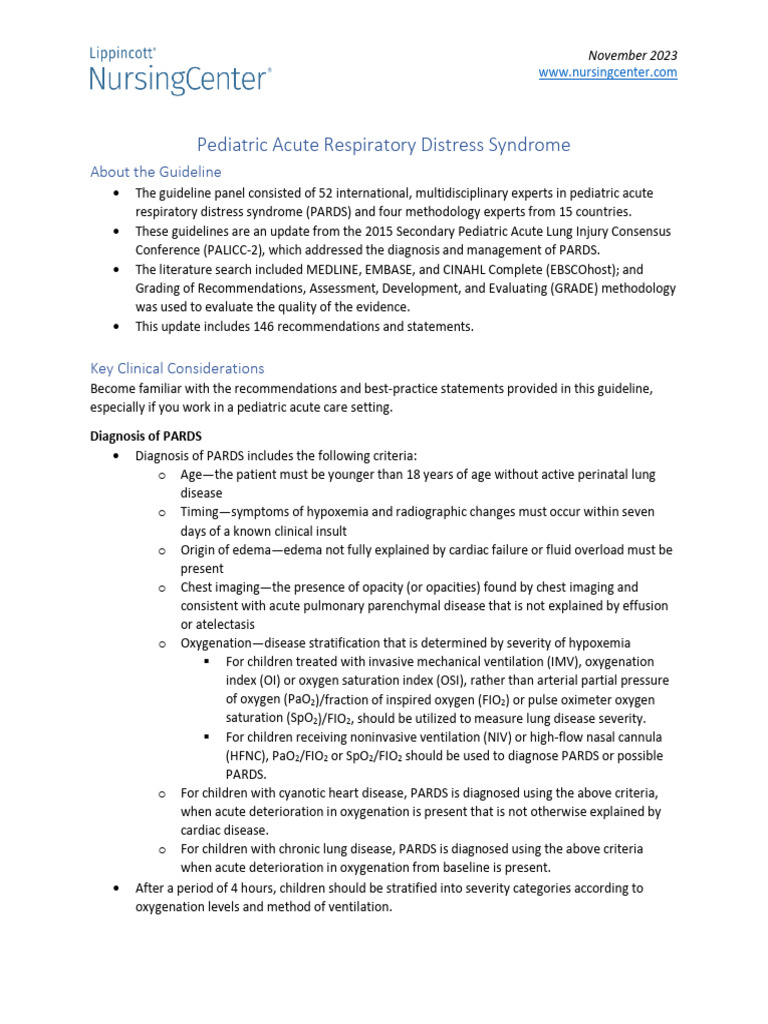 2023 Pediatric ARDS Guidelines Update | PDF | Monitoring (Medicine ...
