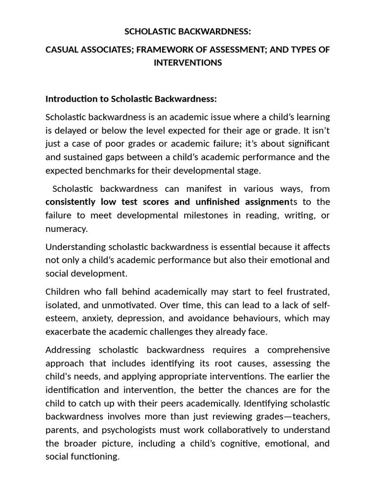 Scholastic Backwardness Notes | PDF | Learning Disability ...