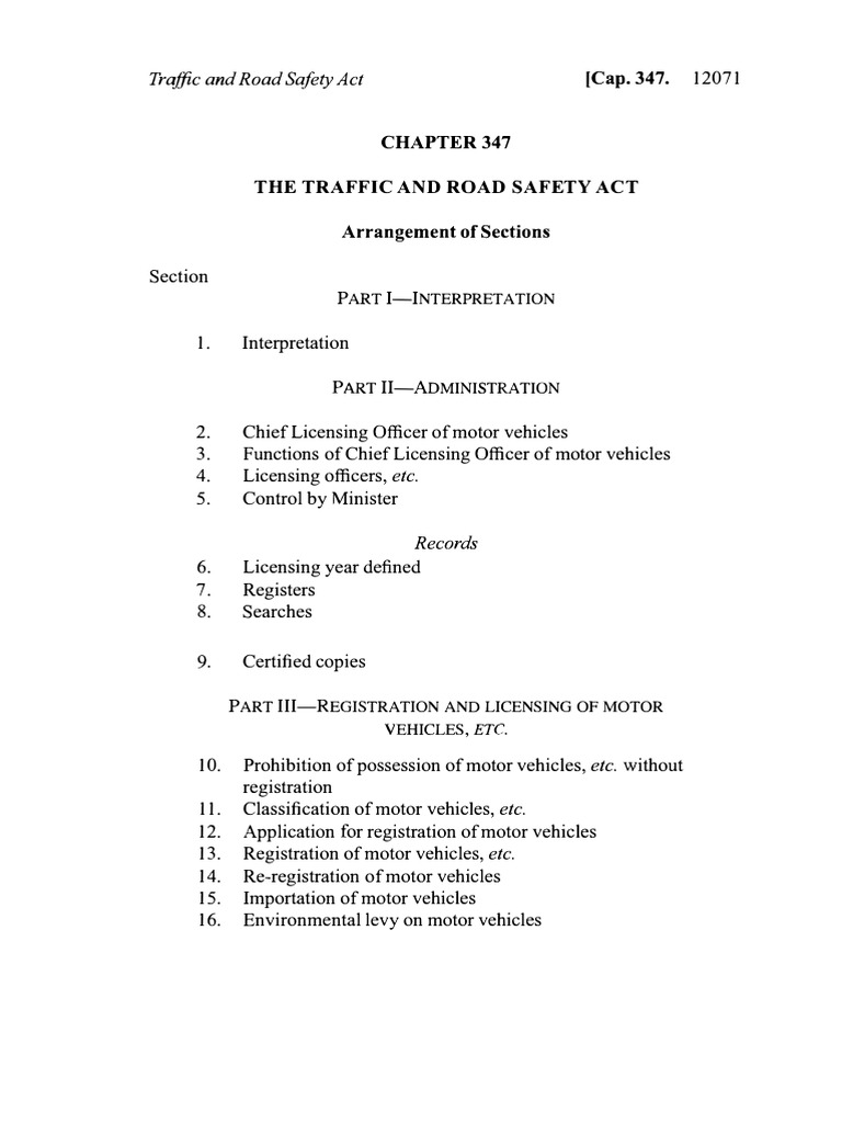 Traffic and Road Safety Cap 347 Act | PDF | Driver's License | Truck