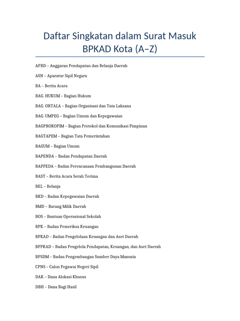 Singkatan BPKAD dan Ortala | PDF