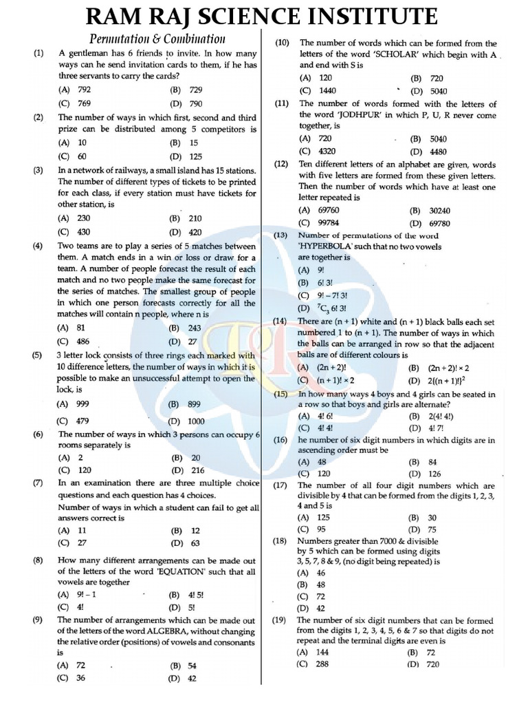 CET Maths Perm & Combination DPP | PDF