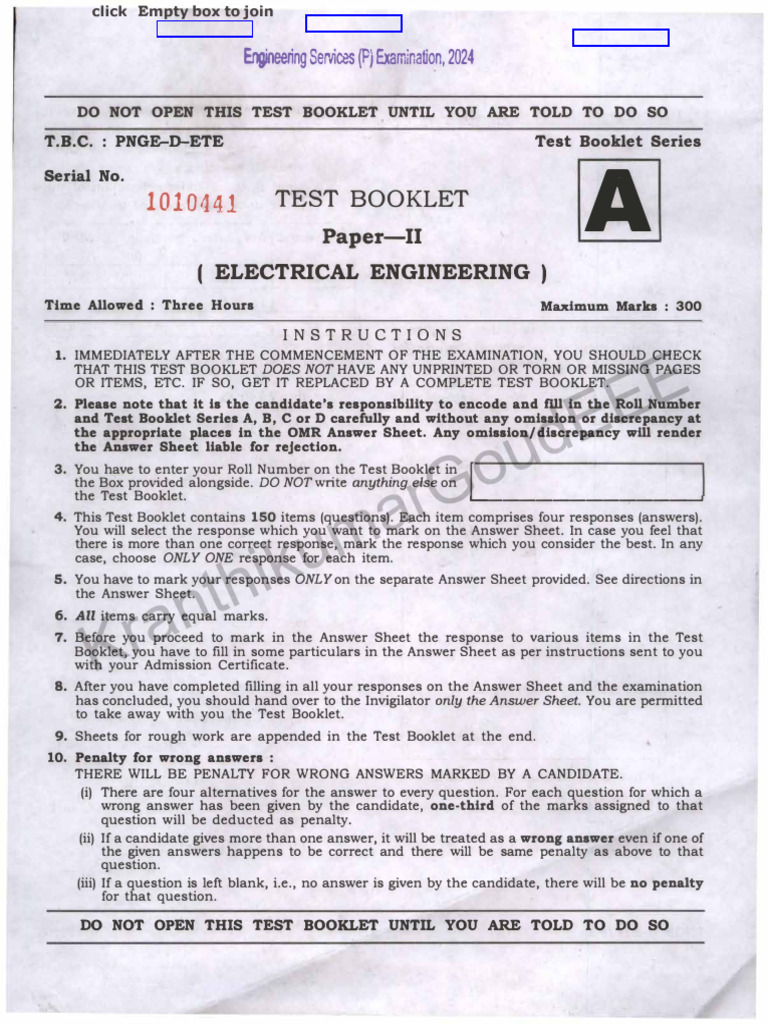QP Enggservcprelexam 24 Electrical Engineering 190224 | PDF | Chess Theory | Chess