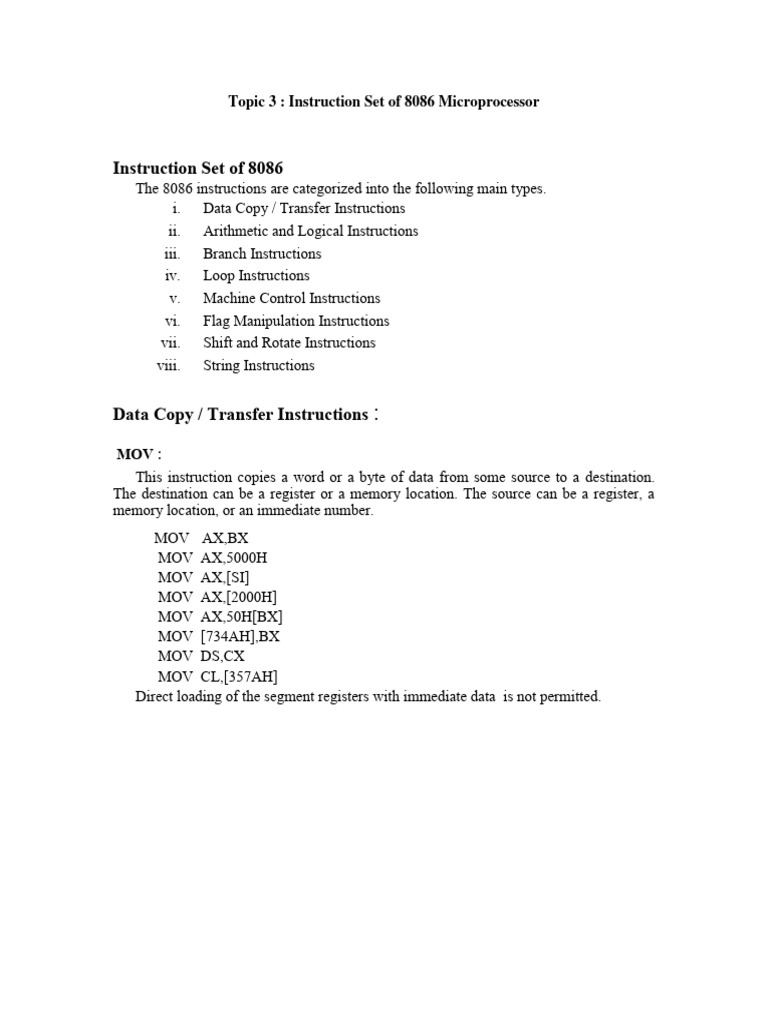 Instruction Set 8086 | PDF | String (Computer Science) | Binary Coded Decimal