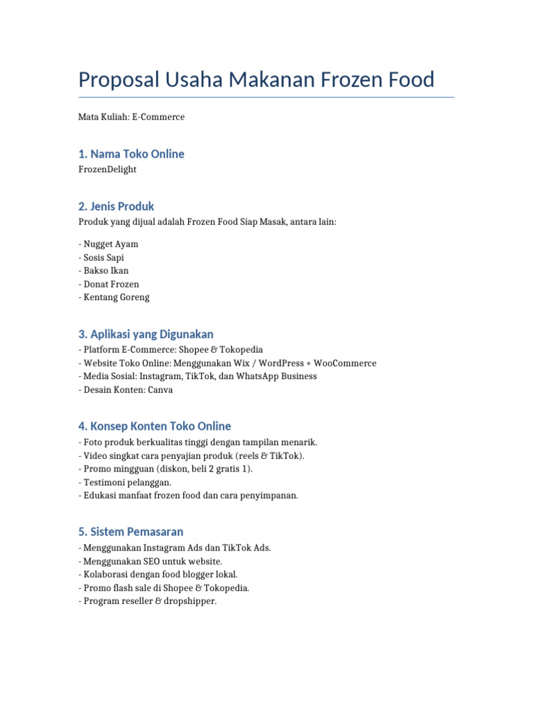 Proposal Usaha Frozen Food | PDF