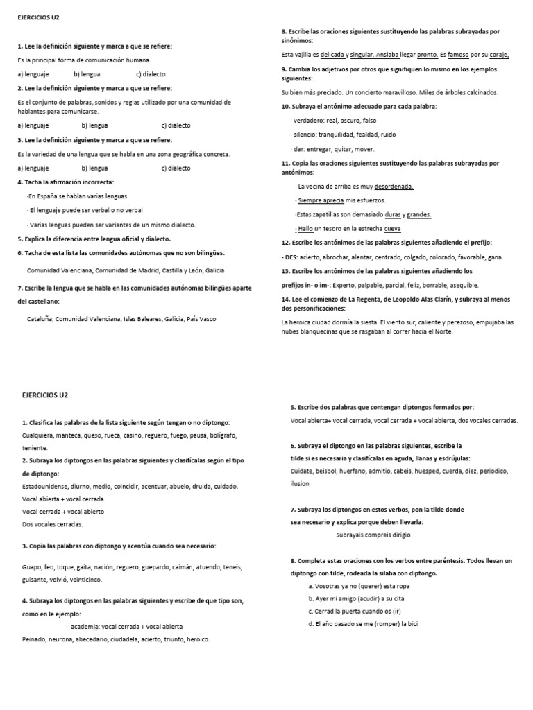 Ejercicios U2 | PDF | Dialecto | Lingüística