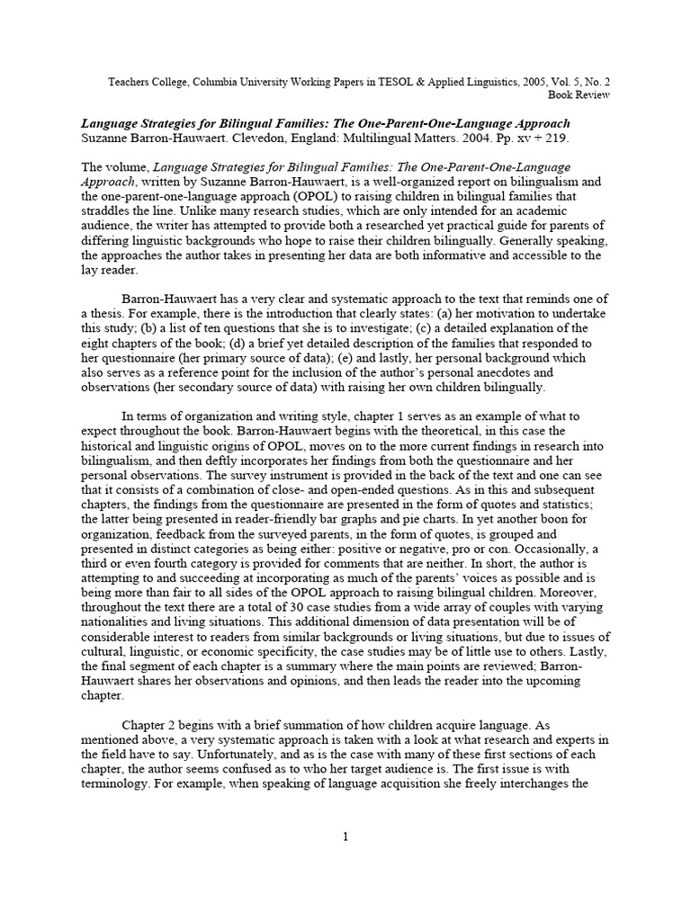 Language Strategies For Bilingual Families The One | PDF ...