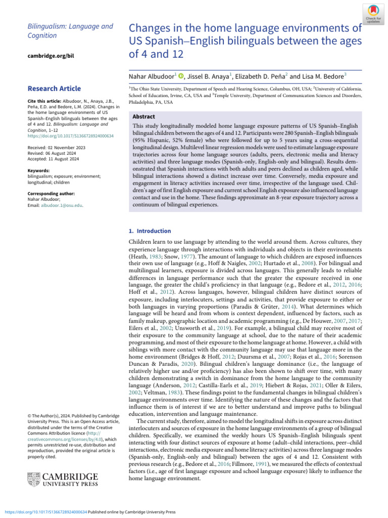 Changes in The Home Language Environments of Us Spanish English ...