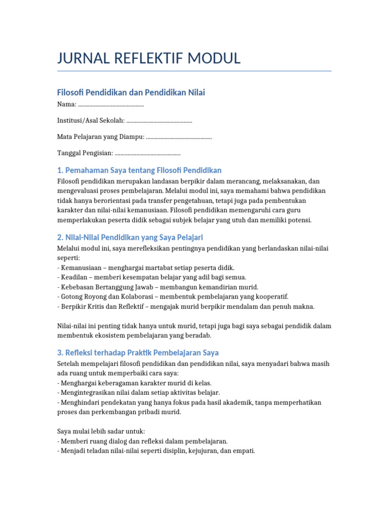 Jurnal Reflektif Filosofi Pendidikan Dan Pendidikan Nilai | PDF