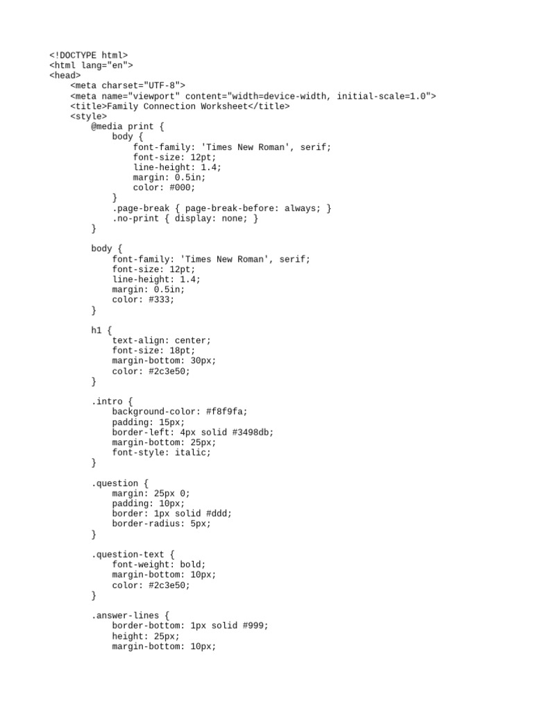 Family Connection Worksheet - HTML | PDF | Feeling | Jesus