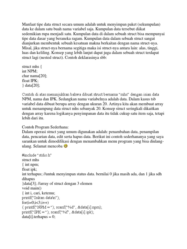 Manfaat Tipe Data Struct Secara Umum Adalah Untuk Menyimpan Paket | PDF