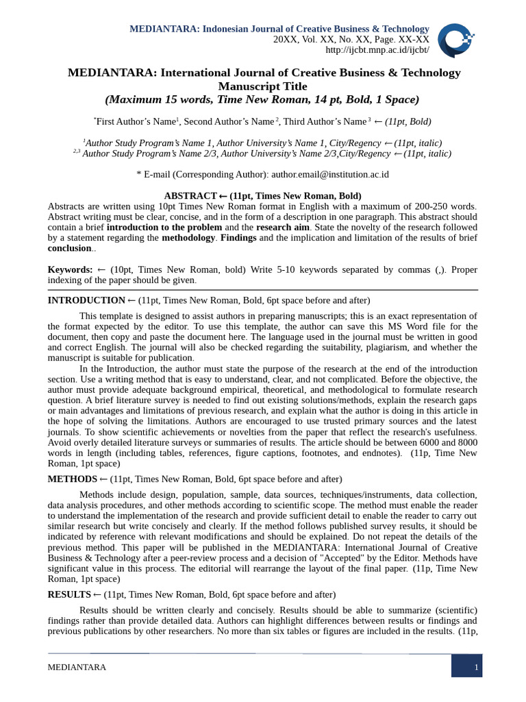 Manuscript Submission Guidelines for MEDIANTARA | PDF | Scientific ...
