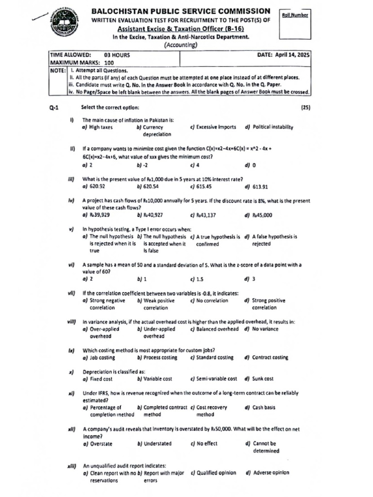 BPSC Assistant Excise & Taxation Officer Paper | PDF