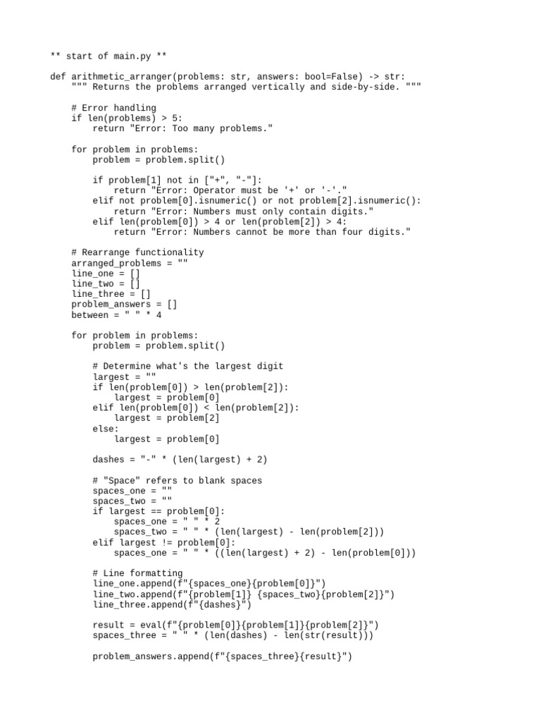 Build An Arithmetic Formatter Project | PDF