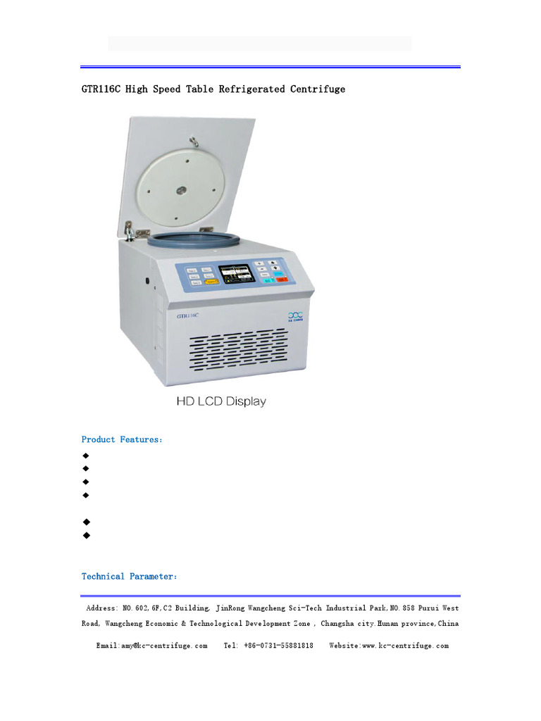 GTR116C High-Speed Refrigerated Centrifuge | PDF | Centrifuge ...