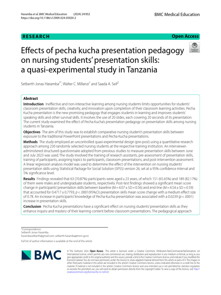 Haramba - Effects of Pecha Kucha Presentation Pedagogy - Tanzania | PDF | Learning | Cognition