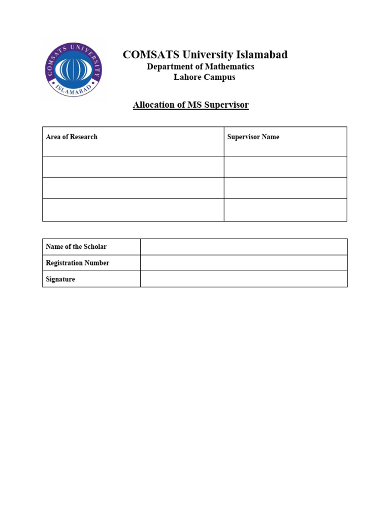 MS Supervisor Allocation Form | PDF